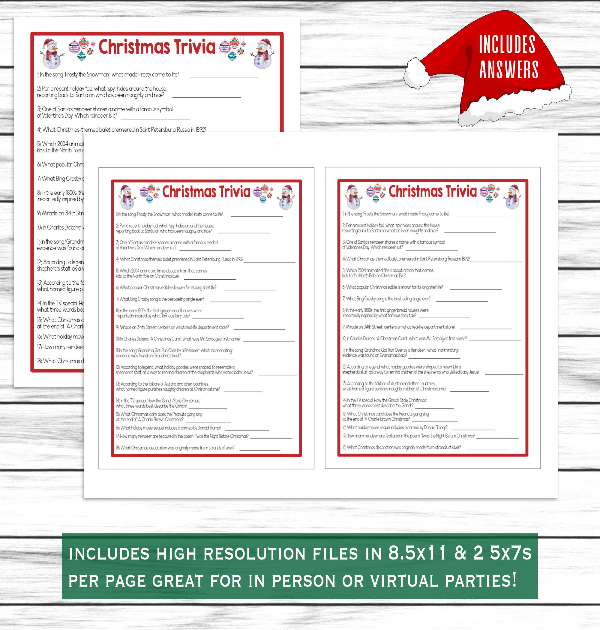 Christmas Trivia Quiz Game, Printable or Virtual Holiday Party Game for ...