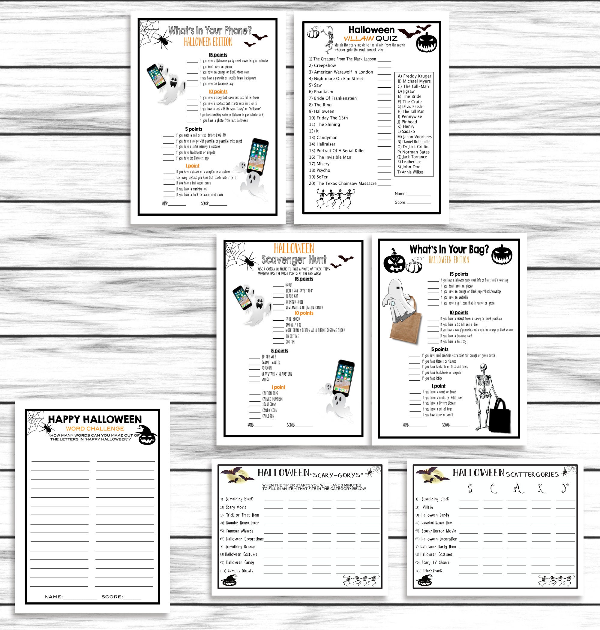 Halloween Party Games Bundle, 15 Scary Games Set, Trivia ...