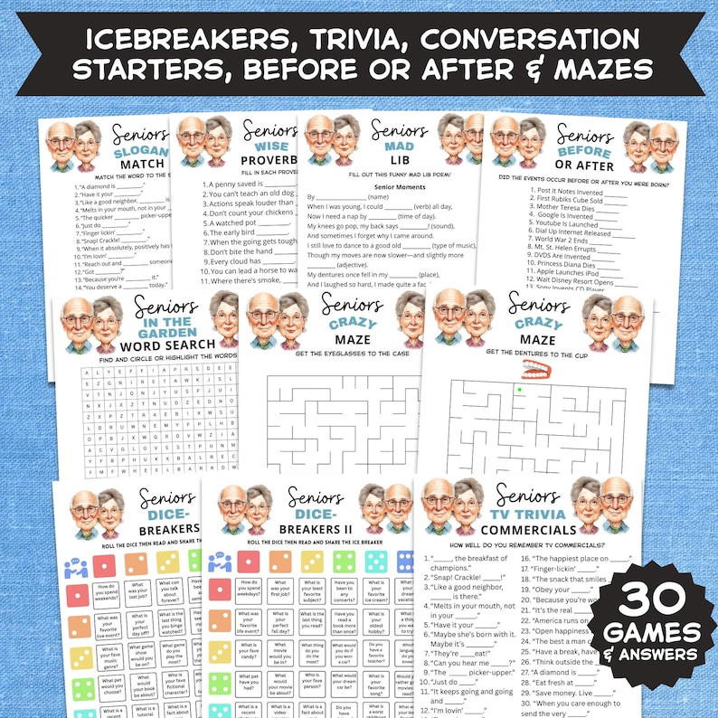 Ultimate 30 Senior Game Bundle Printable, Fun Nursing Home & Assisted ...