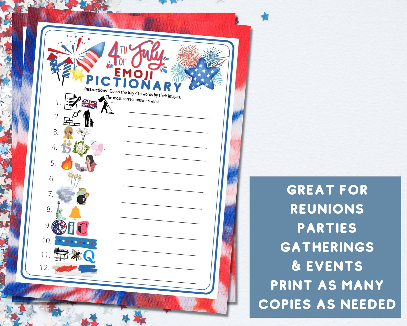 4th of July Emoji Pictionary Game Quiz for Adults Kids - Etsy