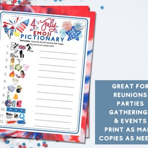 4th of July Emoji Pictionary Game Quiz, for Adults Kids, Summer Party ...