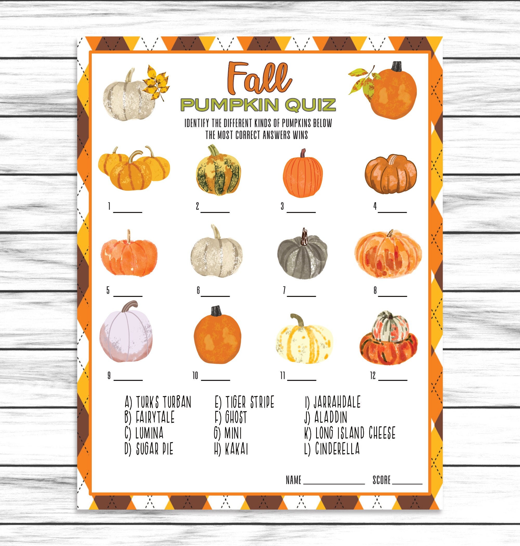 Fall Pumpkin Game Fall Trivia Quiz Party Game Autumn Game - Etsy