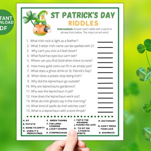 St Patricks Day Riddles Printable Game | St Paddys Office Classroom ...