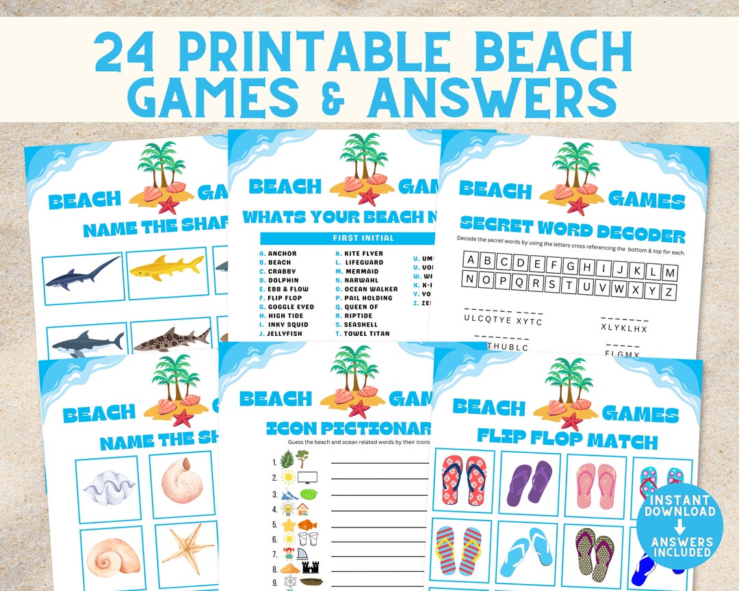 Printable Beach Games & Answers | Ocean Party Games for Kids and Adults ...