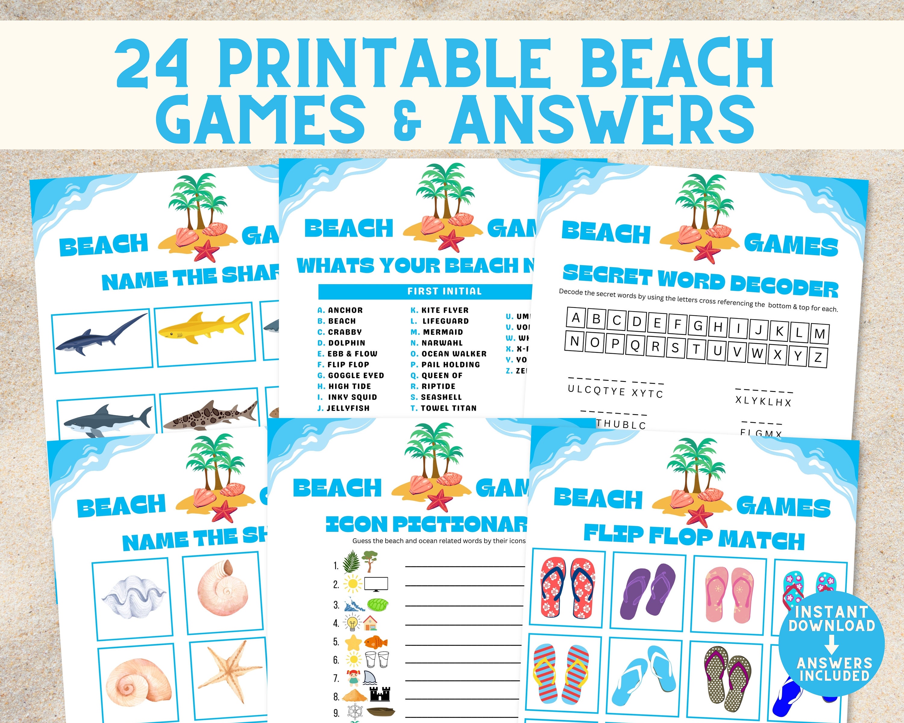 Printable Beach Games & Answers | Ocean Party Games for Kids and Adults ...