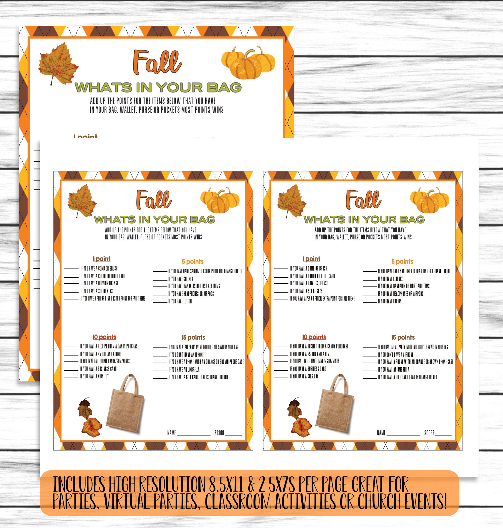 Fall Whats in Your Bag Game, Printable or Virtual Fun Game for Adults ...