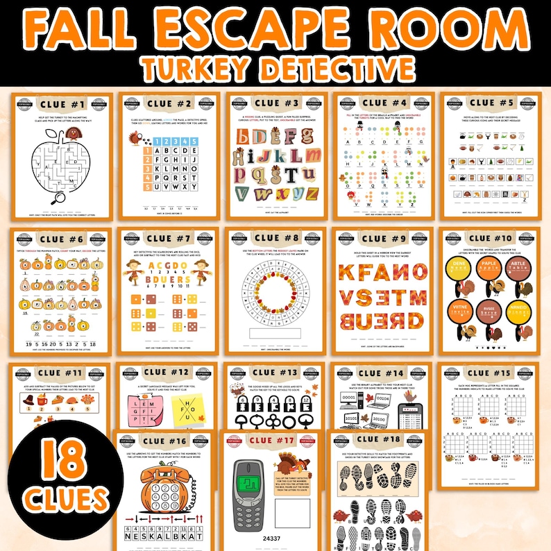 Turkey Escape Room Printable Thanksgiving Party Game for Families ...