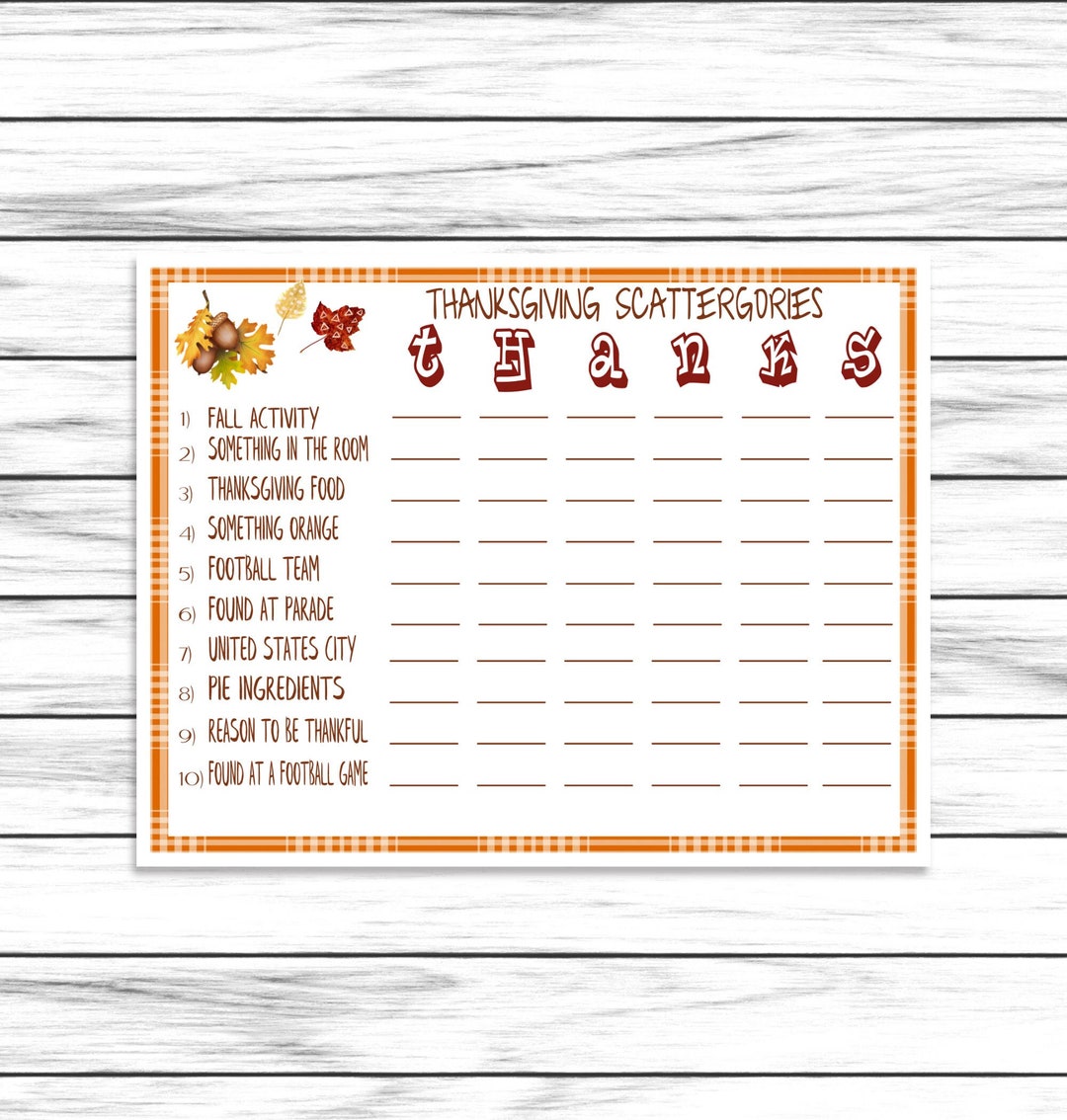 Thanksgiving Scattergories Word Game, Printable or Virtual Turkey Day ...