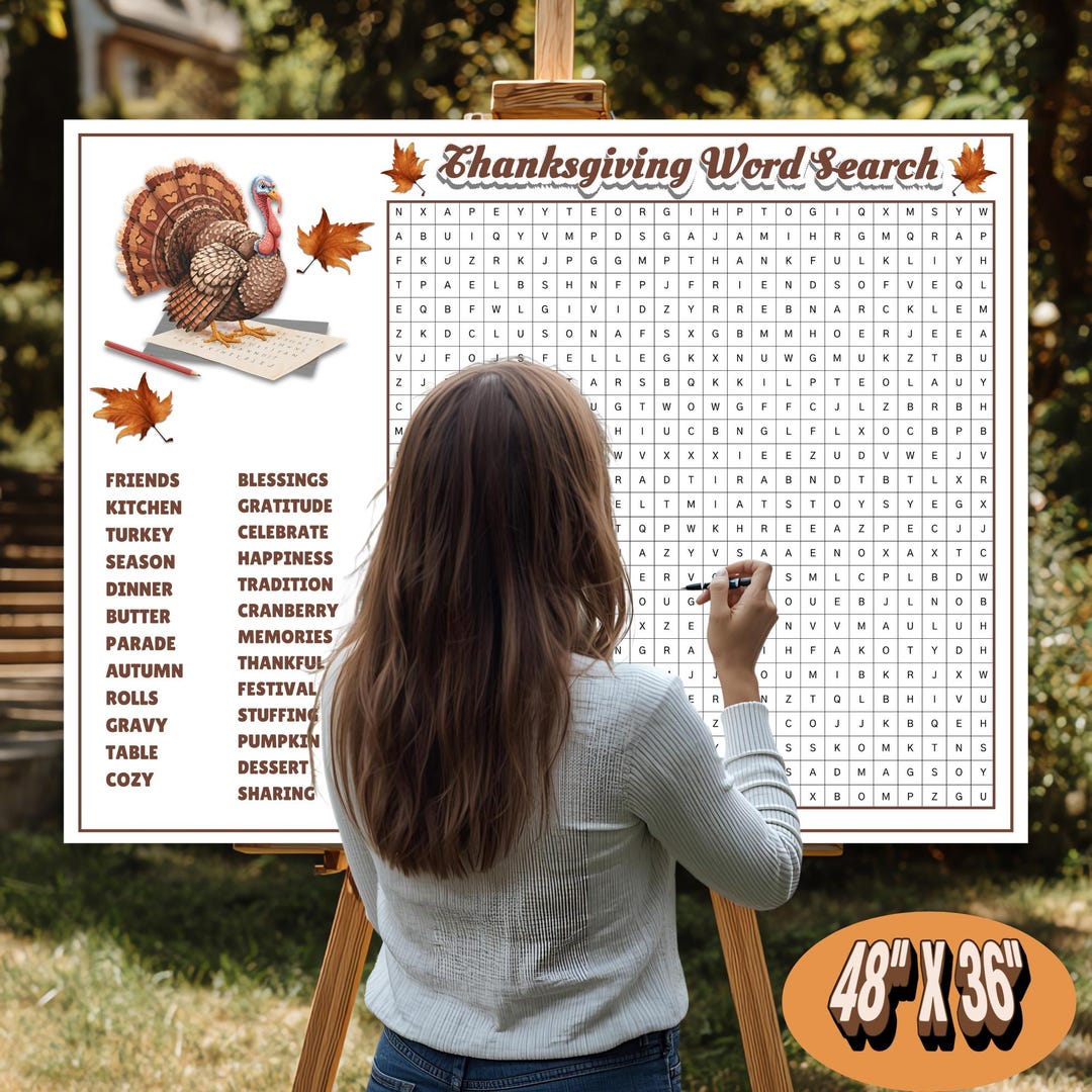 Giant Thanksgiving Word Search | Printable 48x36 Large Print Game | Fun ...