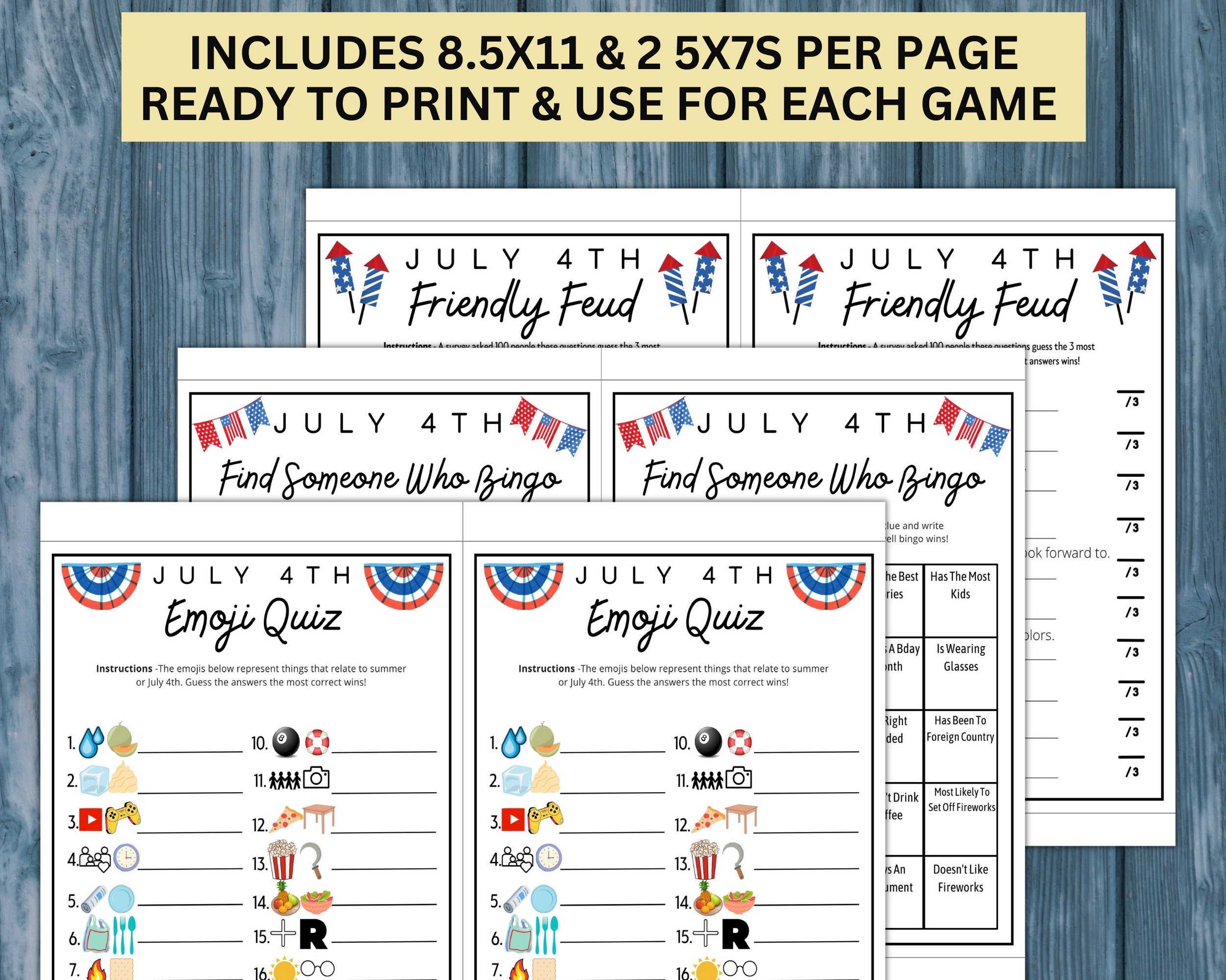Printable July 4th Party Games Bundle | Group Activities Editable ...