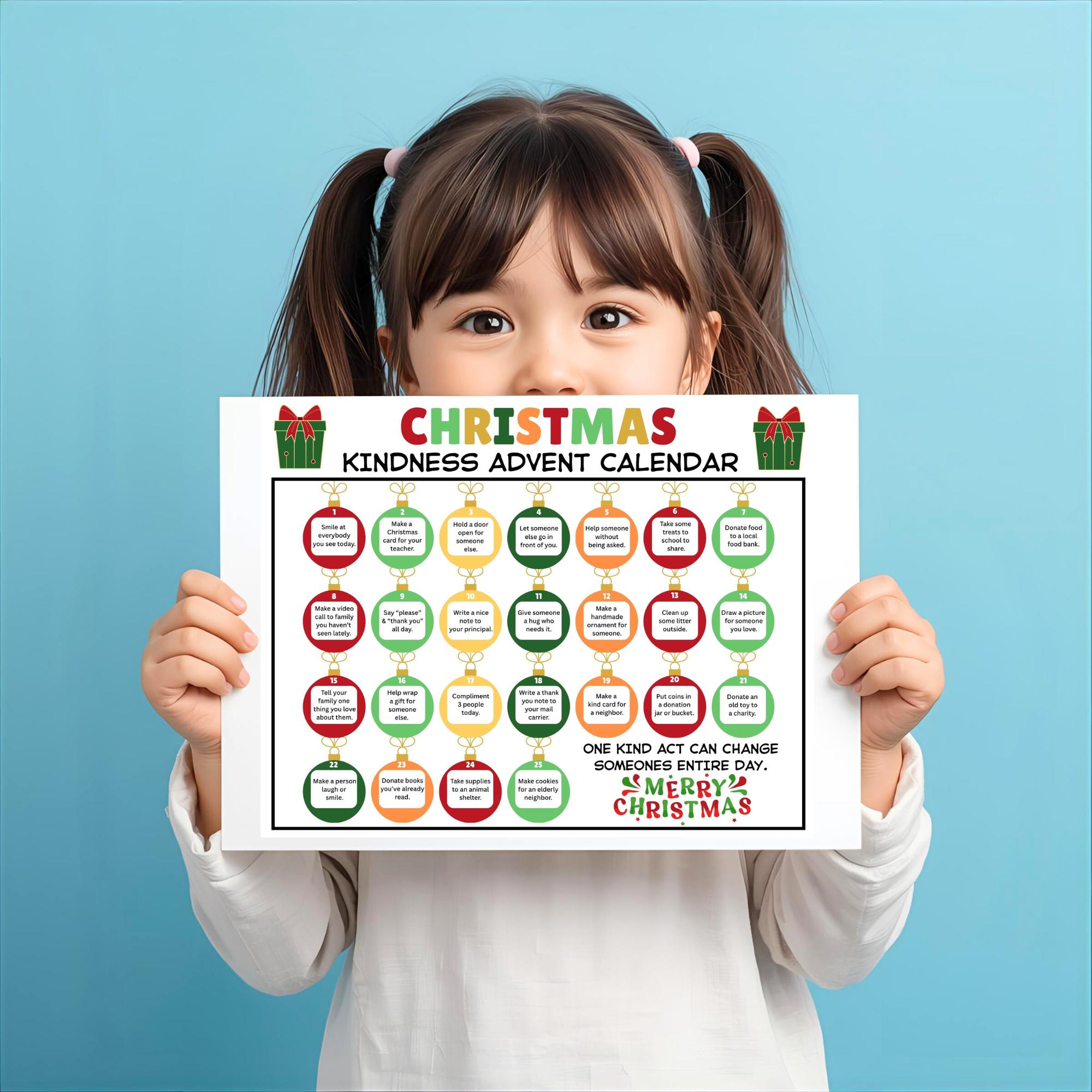 Printable Christmas Acts of Kindness Advent Calendar Card | Kids ...