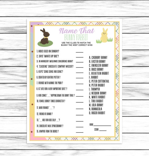 Easter Bunny Name Game Easter Trivia Party Game Easter - Etsy