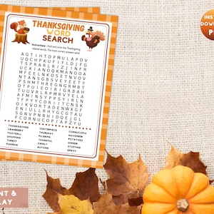 Thanksgiving Word Find Search Game, Printable Virtual Turkey Day Puzzle ...
