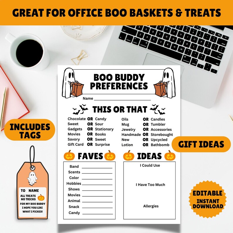 Editable Boo Buddy Questionnaire | Halloween Gift Exchange Survey for ...