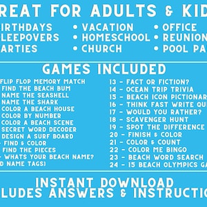 Printable Beach Games & Answers | Ocean Party Games for Kids and Adults ...