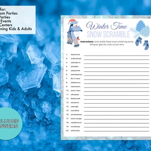 Snow Word Scramble Winter Party Game, for Adults Kids, Classroom ...