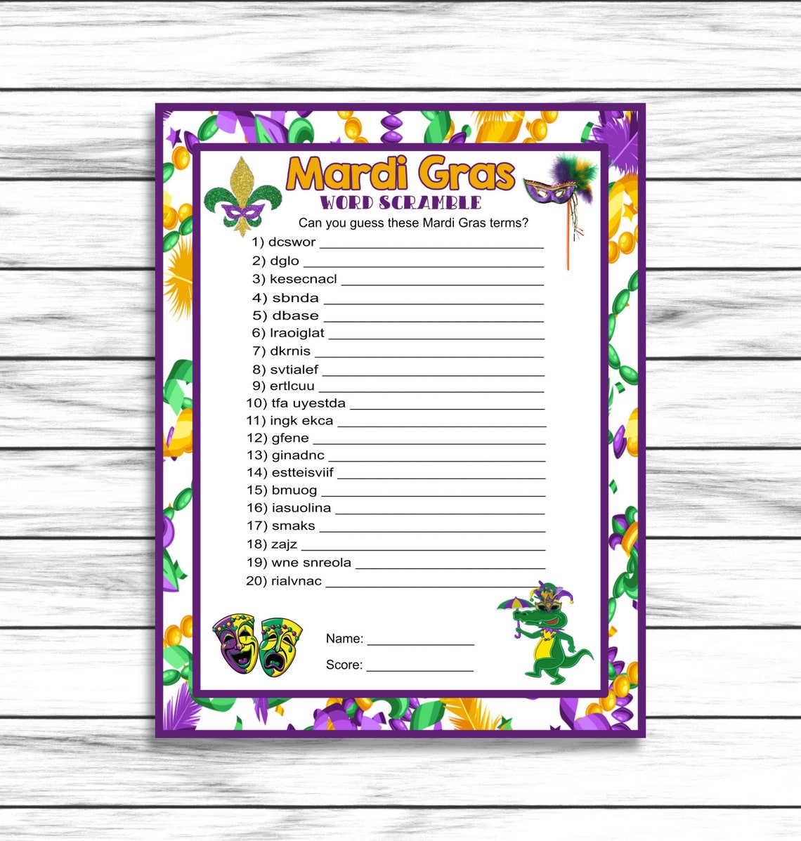 Mardi Gras Party Gamesmardi Gras Word Scramble Mardi Gras - Etsy