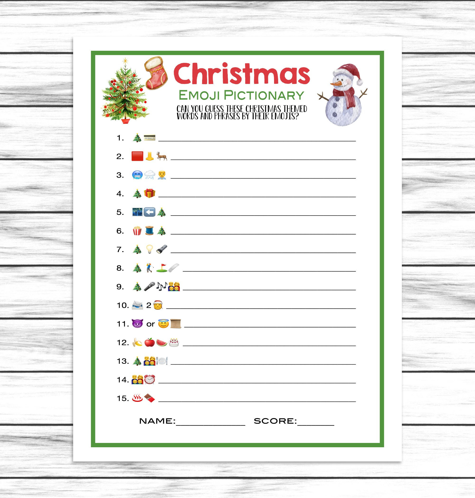 Christmas Emoji Pictionary Game, Printable or Virtual Holiday Party ...