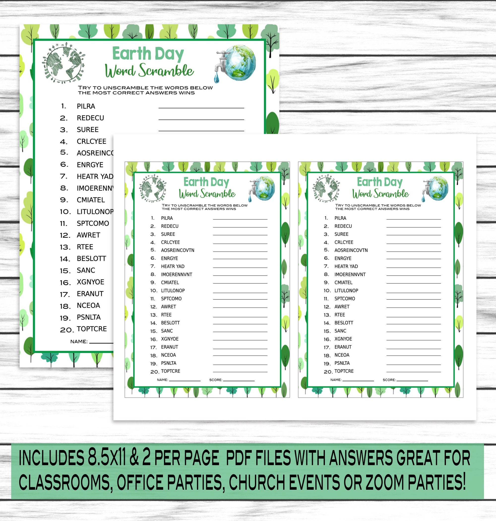 Earth Day Fun Games Party Games Trivia Scattergories Word | Etsy