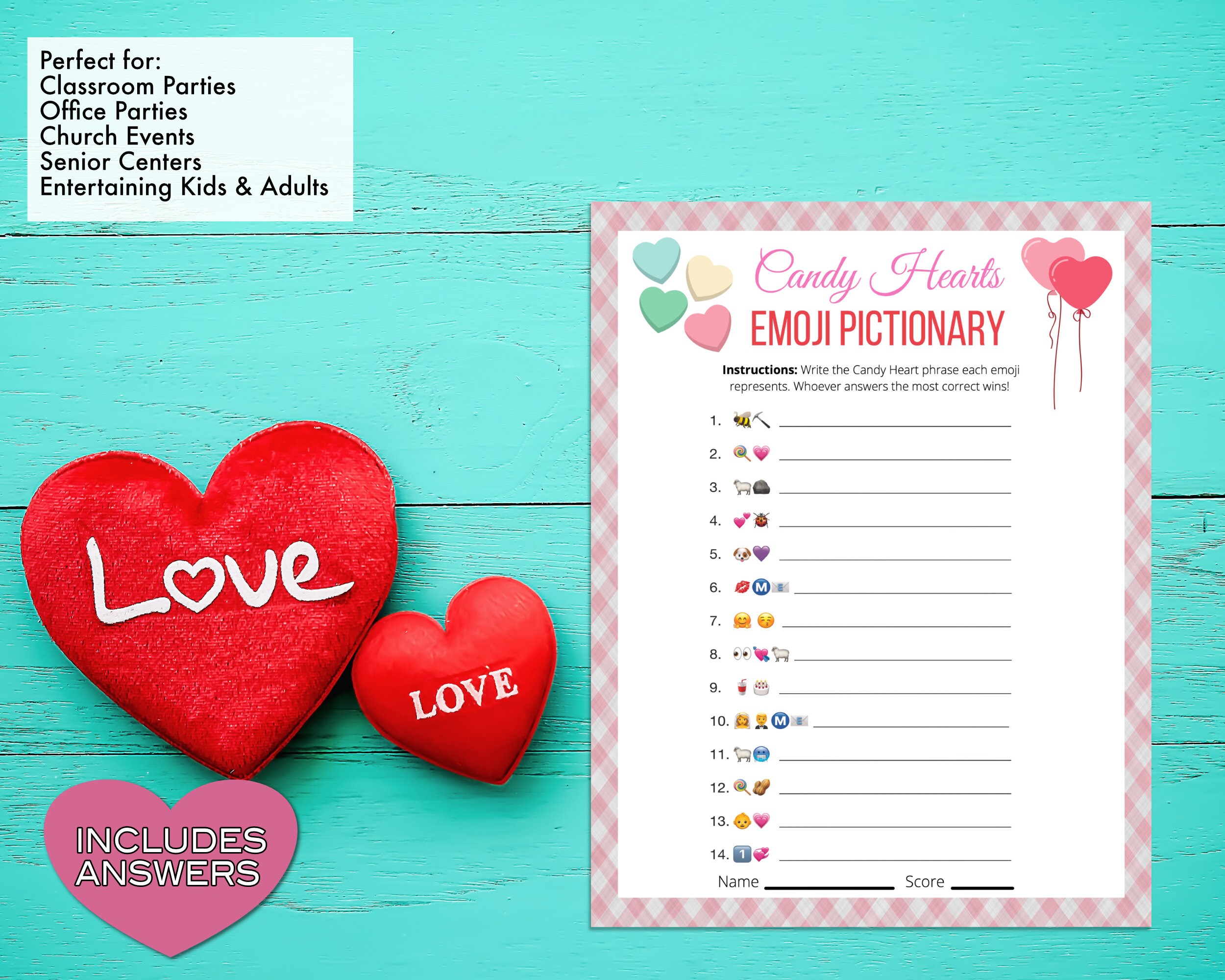 Candy Hearts Emoji Pictionary Game classroom Office | Etsy