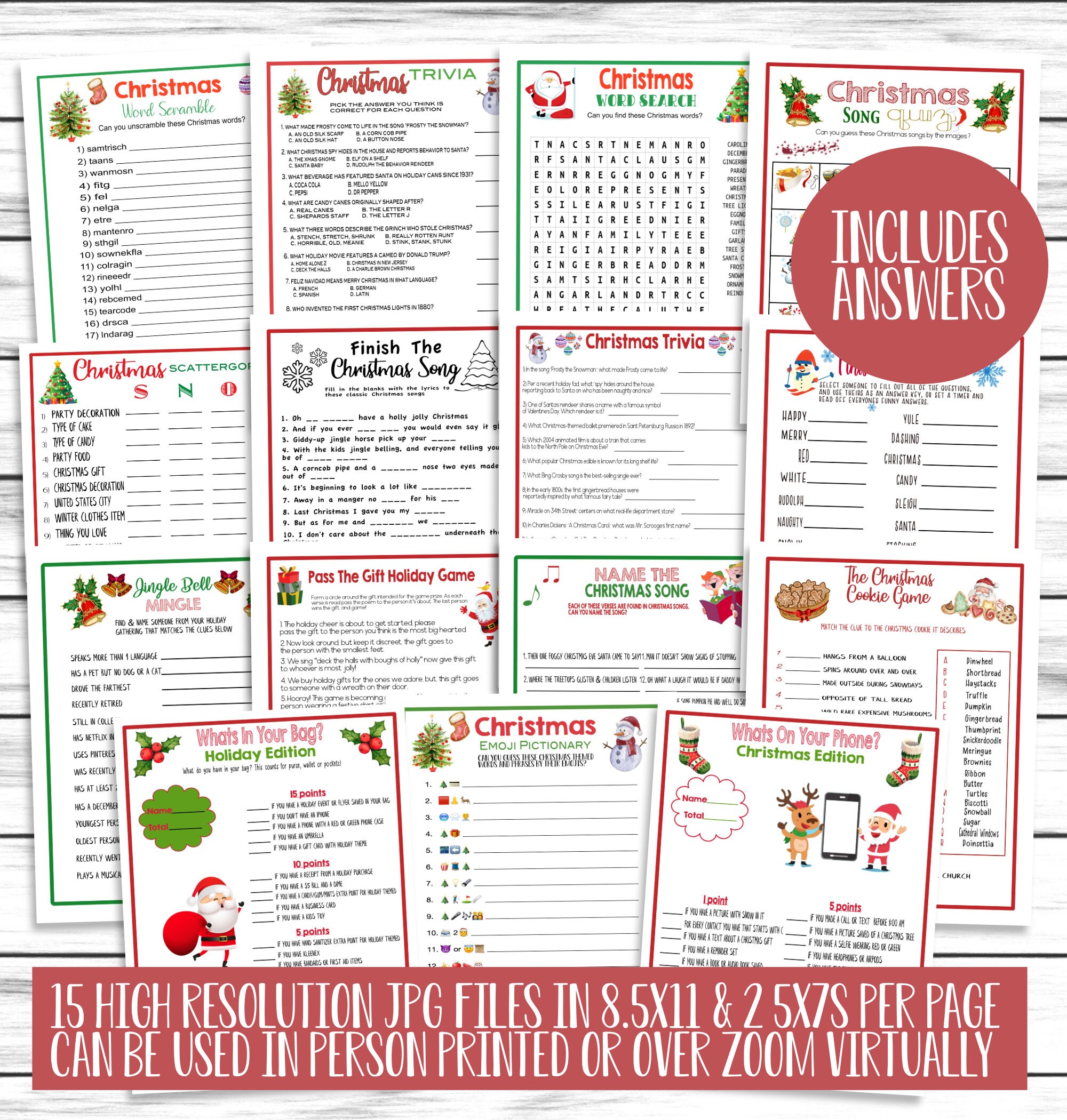 15 Christmas Games Bundle, Christmas Activity Set, Xmas Party Games ...