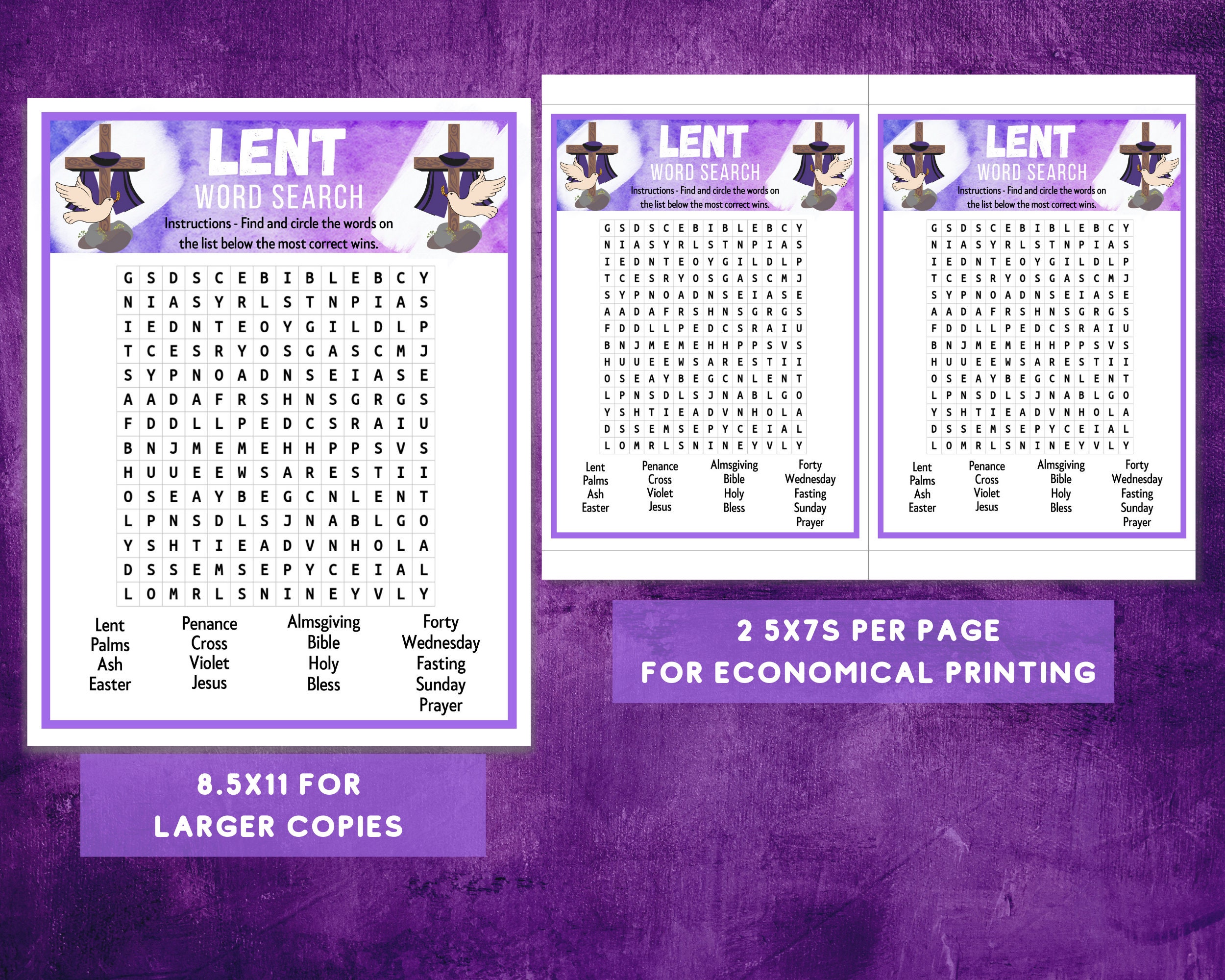 Printable Lent Word Search Kids Lenten Party Game Lent Word | Etsy