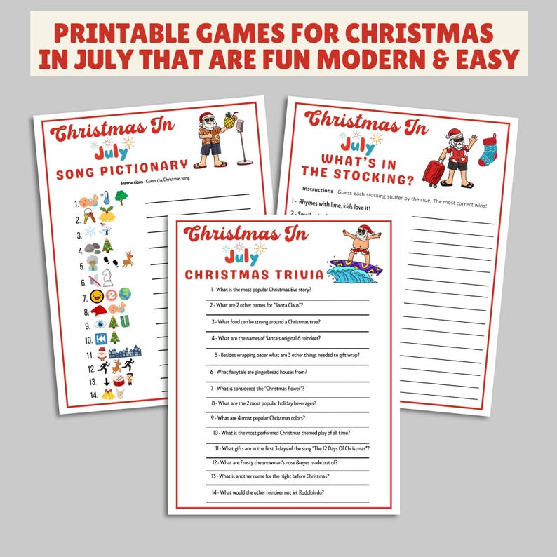 Printable Christmas in July Summer Holiday Party Games | Family ...