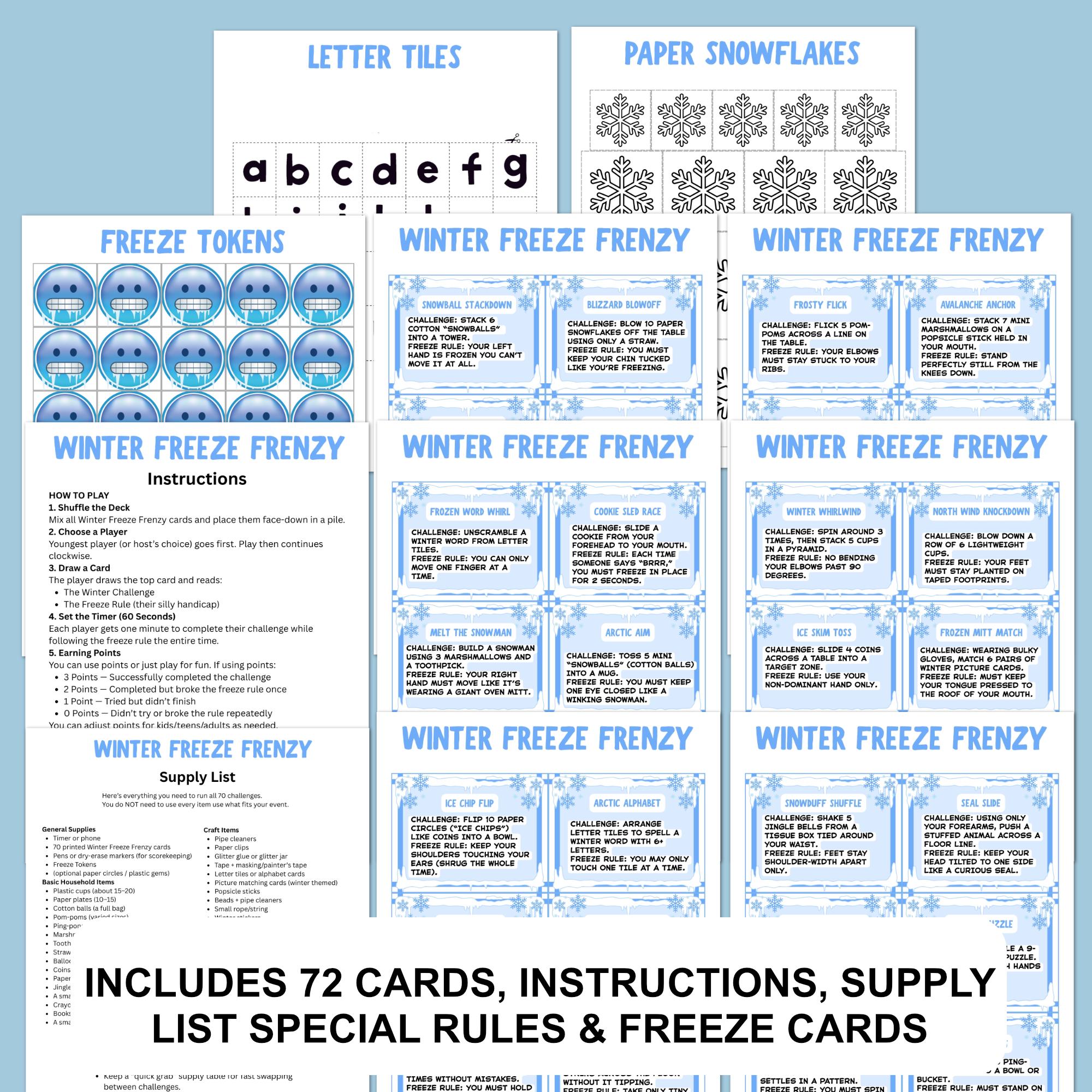 Winter Minute Win Challenge Cards . Printable Winter Activity Ideas ...