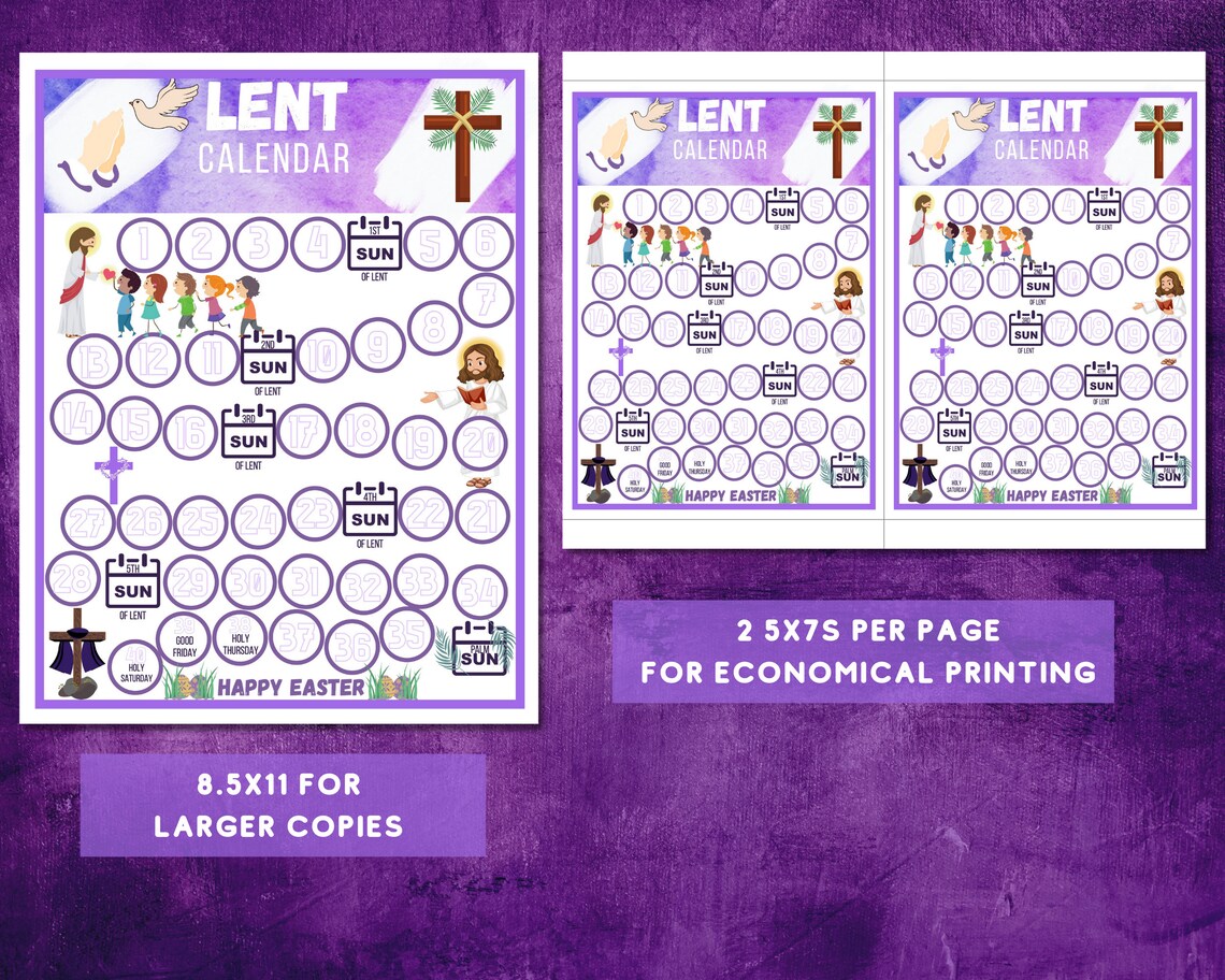 Lent Printable Kids Calendar Childrens Coloring Lenten | Etsy