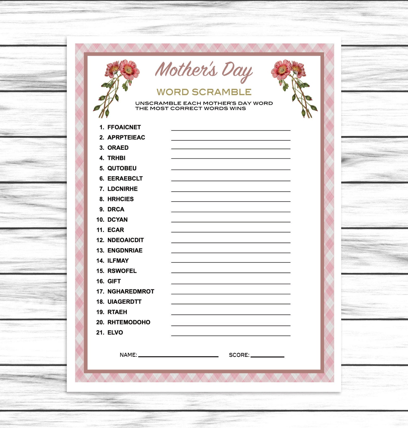 Mothers Day Word Scramble Kids or Adults Party Game Word - Etsy