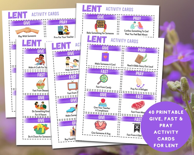 Lent Printable Kids Activity Cards Childrens Lenten - Etsy