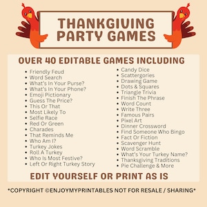 Thanksgiving Games | Editable Thanksgiving Party Games | Thanksgiving ...