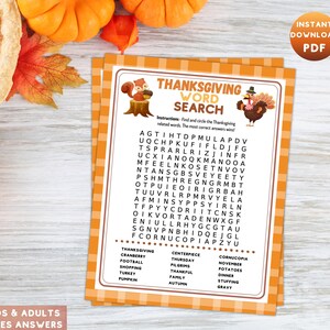 Thanksgiving Word Find Search Game, Printable Virtual Turkey Day Puzzle ...