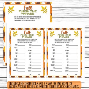 Fall Finish the Phrase Game, Printable or Virtual Game for Adults or ...