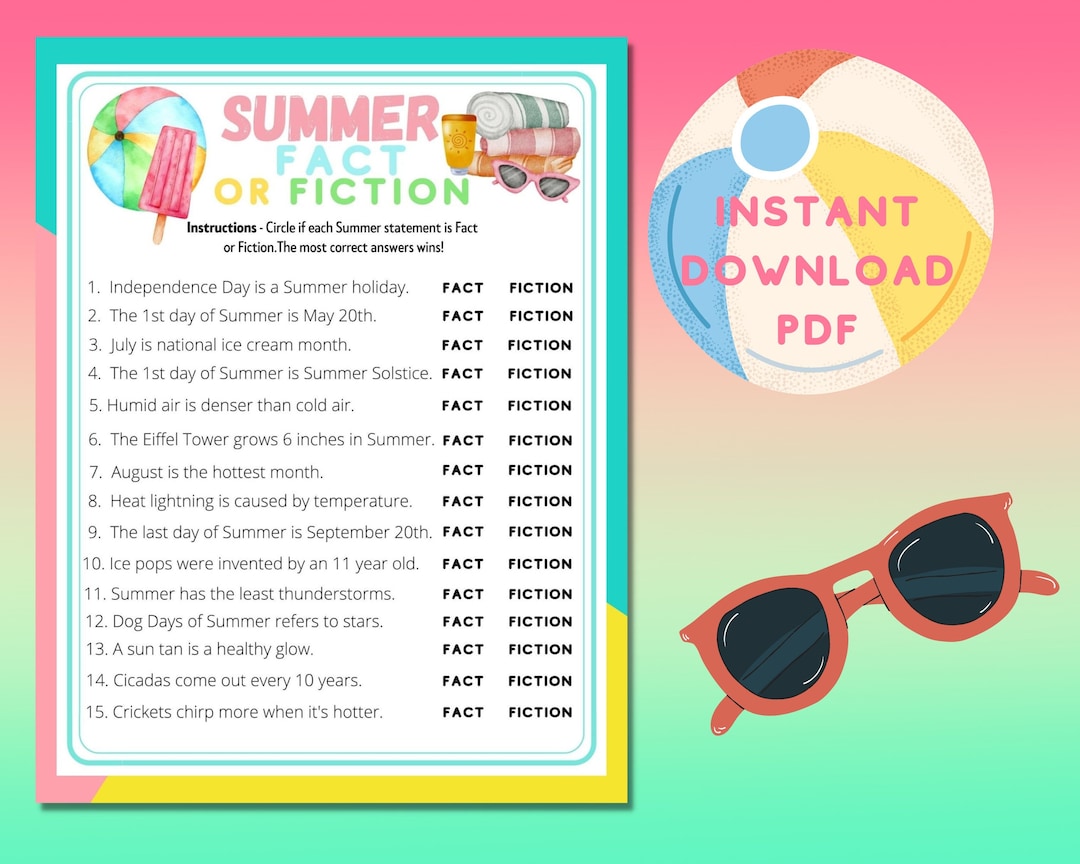 Summer Fact or Fiction Trivia Party Game, Family Reunion, Summer ...