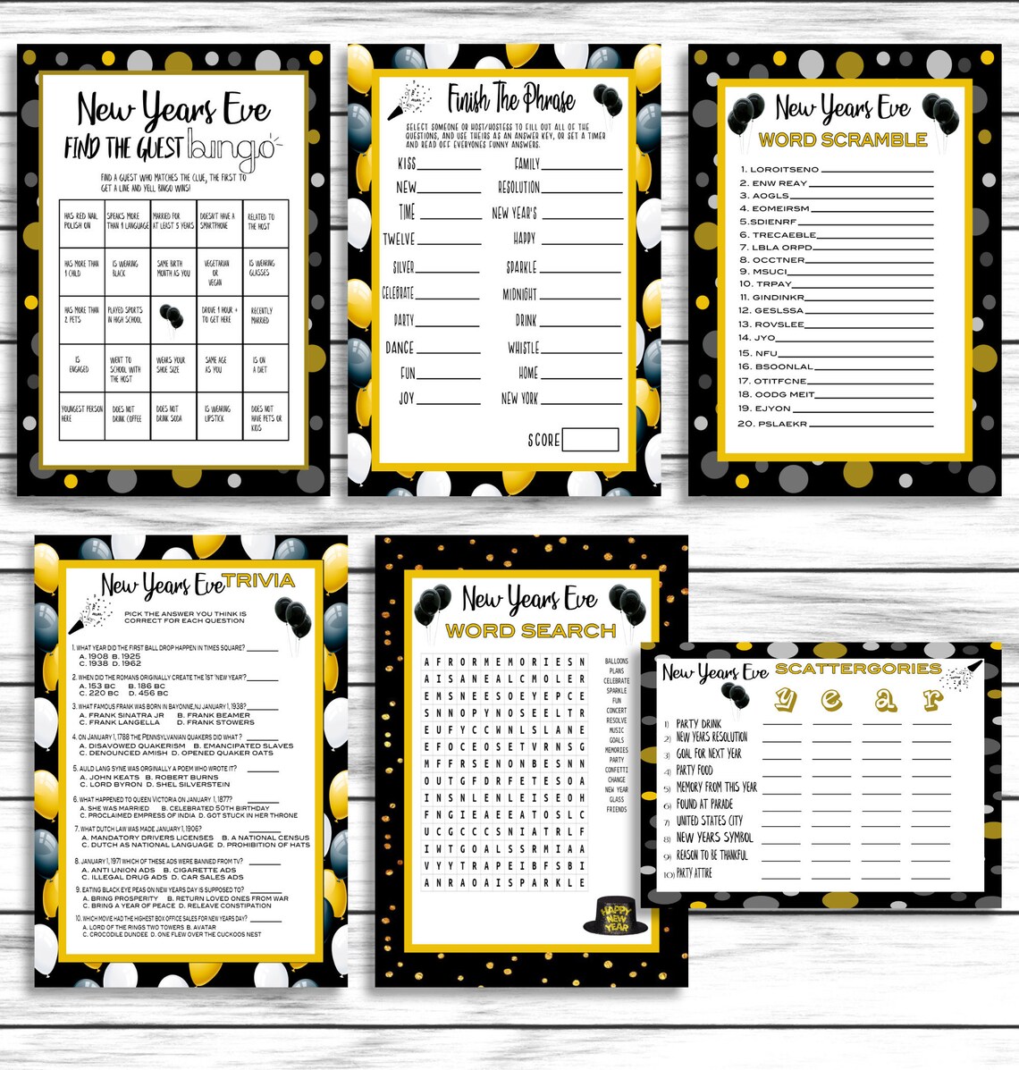 New Years Eve Party Game Bundle New Years Day Game New Years - Etsy