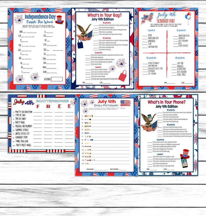 Printable or Virtual July 4th Party Games Independence Day | Etsy
