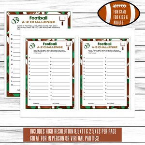 A-Z Challenge Printable or Virtual Football Party Game for Kids ...