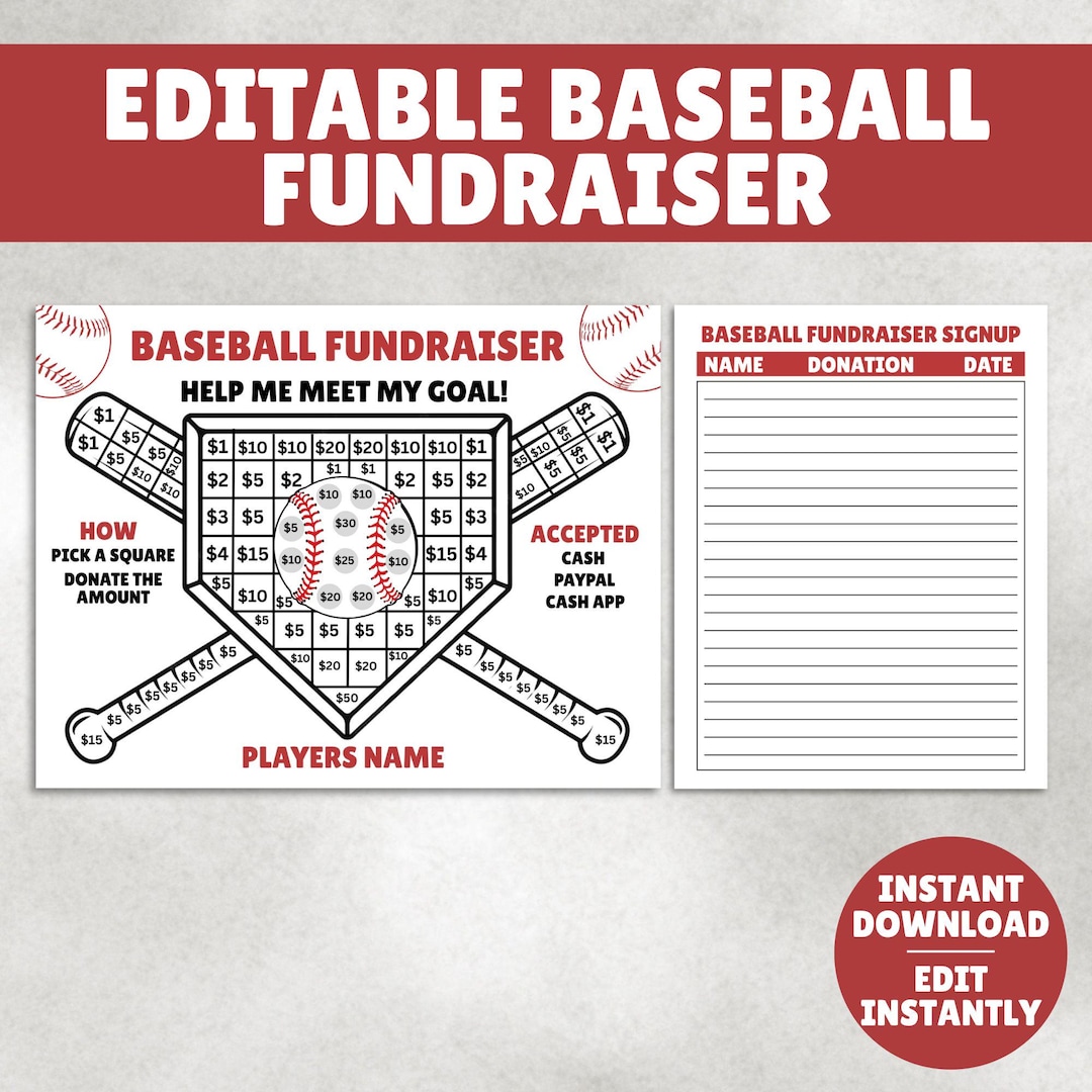 Editable Fill My Base Baseball Player Fundraiser Template | Color My ...