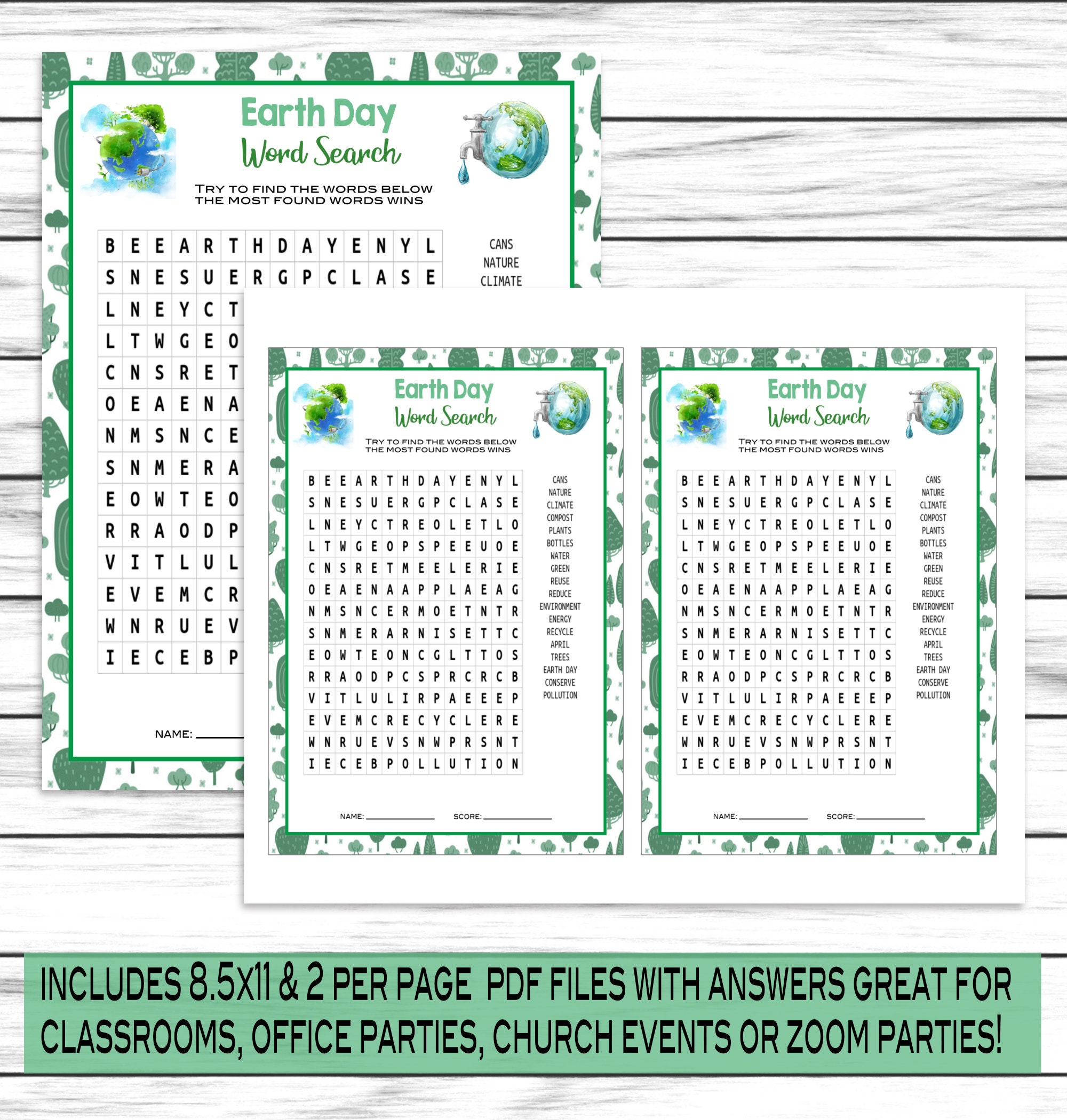 Earth Day Fun Games, Party Games, Trivia , Scattergories, Word Search ...