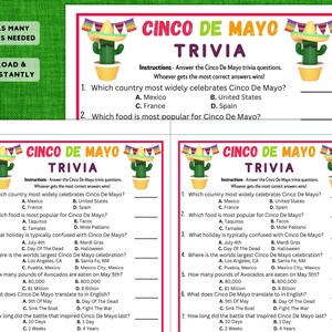 Printable Cinco De Mayo Trivia Party Game | Instant Download Classroom ...