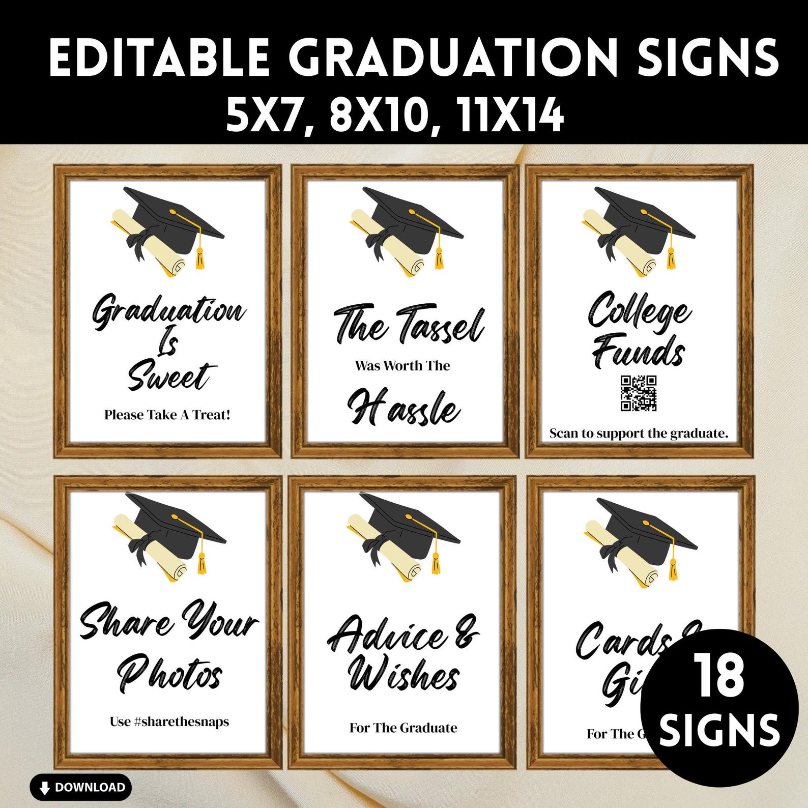 Printable 2026 Graduation Party Signs Editable Template | Custom Black ...