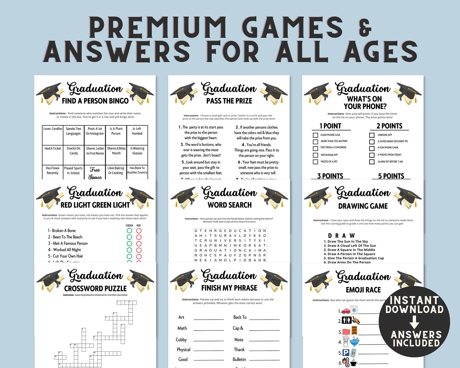 Graduation Party Editable Games Mega Bundle | Printable Adult Kids ...