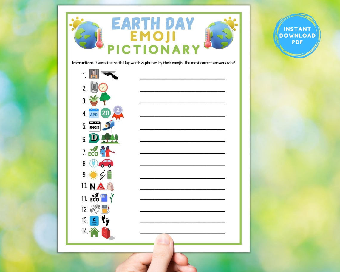Printable Earth Day Emoji Pictionary Game | Classroom Work Church Party ...