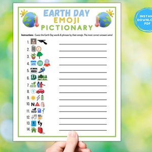 Printable Earth Day Emoji Pictionary Game | Classroom Work Church Party ...