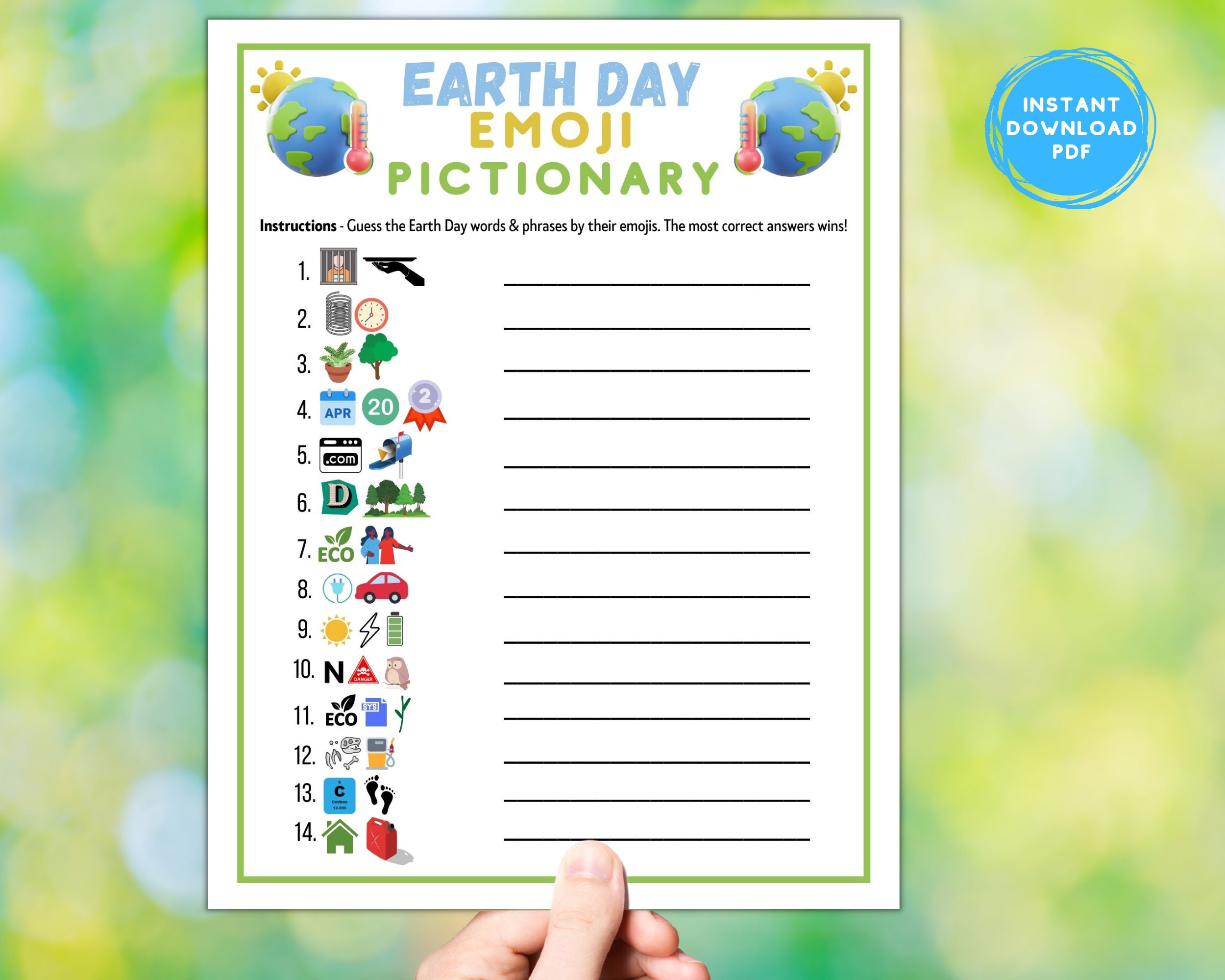 Printable Earth Day Emoji Pictionary Game | Classroom Work Church Party ...