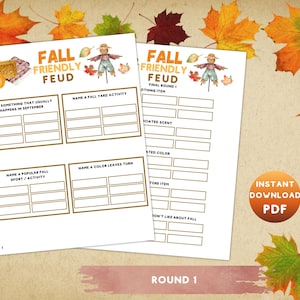 Autumn Fall Family Feud Trivia Printable Game ,adults Kids Fun Party ...