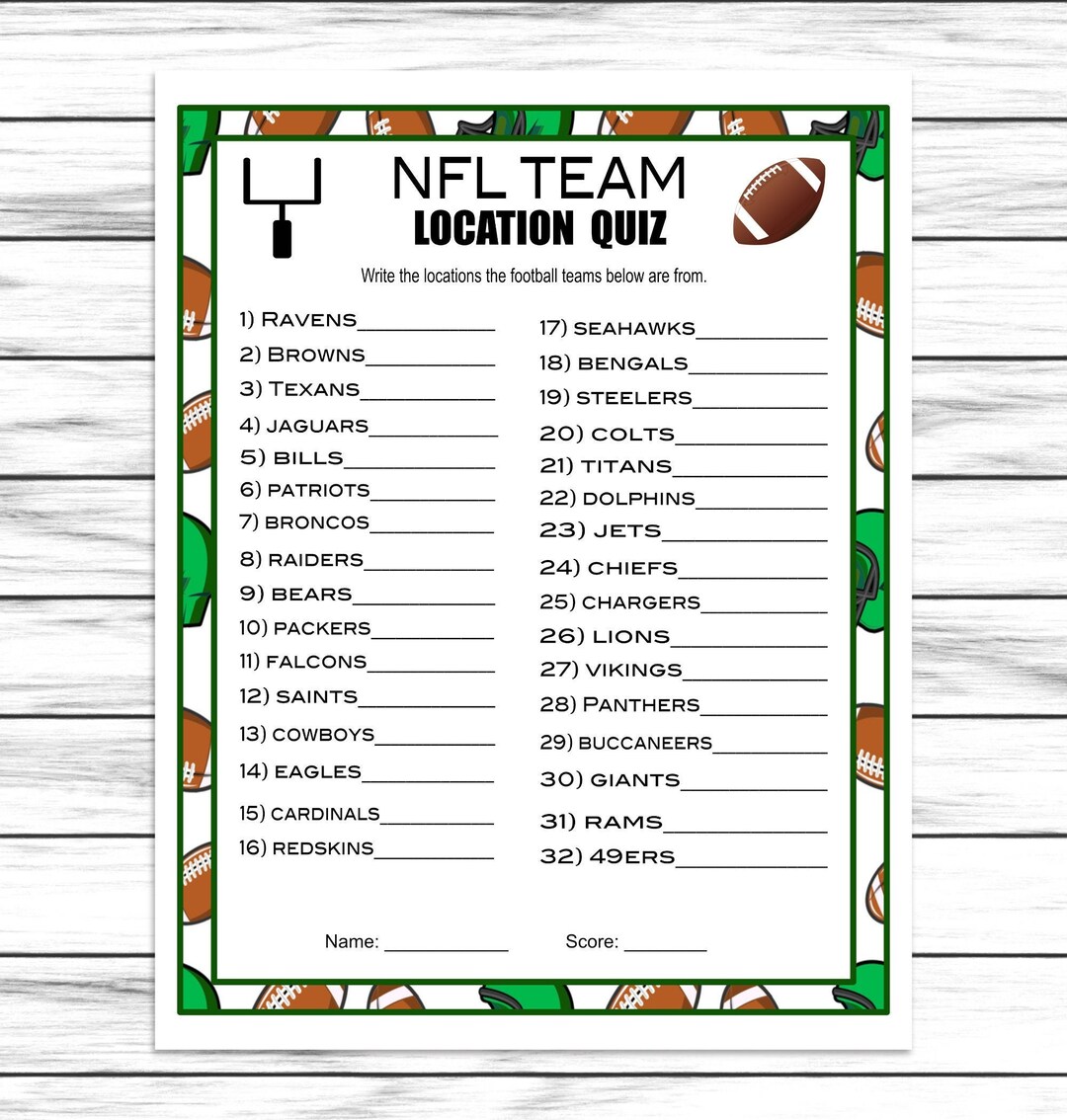Football Team Trivia, Printable or Virtual Football Party Game for Kids ...