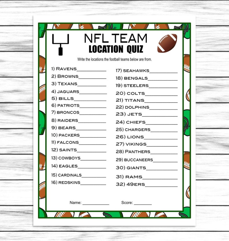 Football Team Trivia Printable or Virtual Football Party Game | Etsy