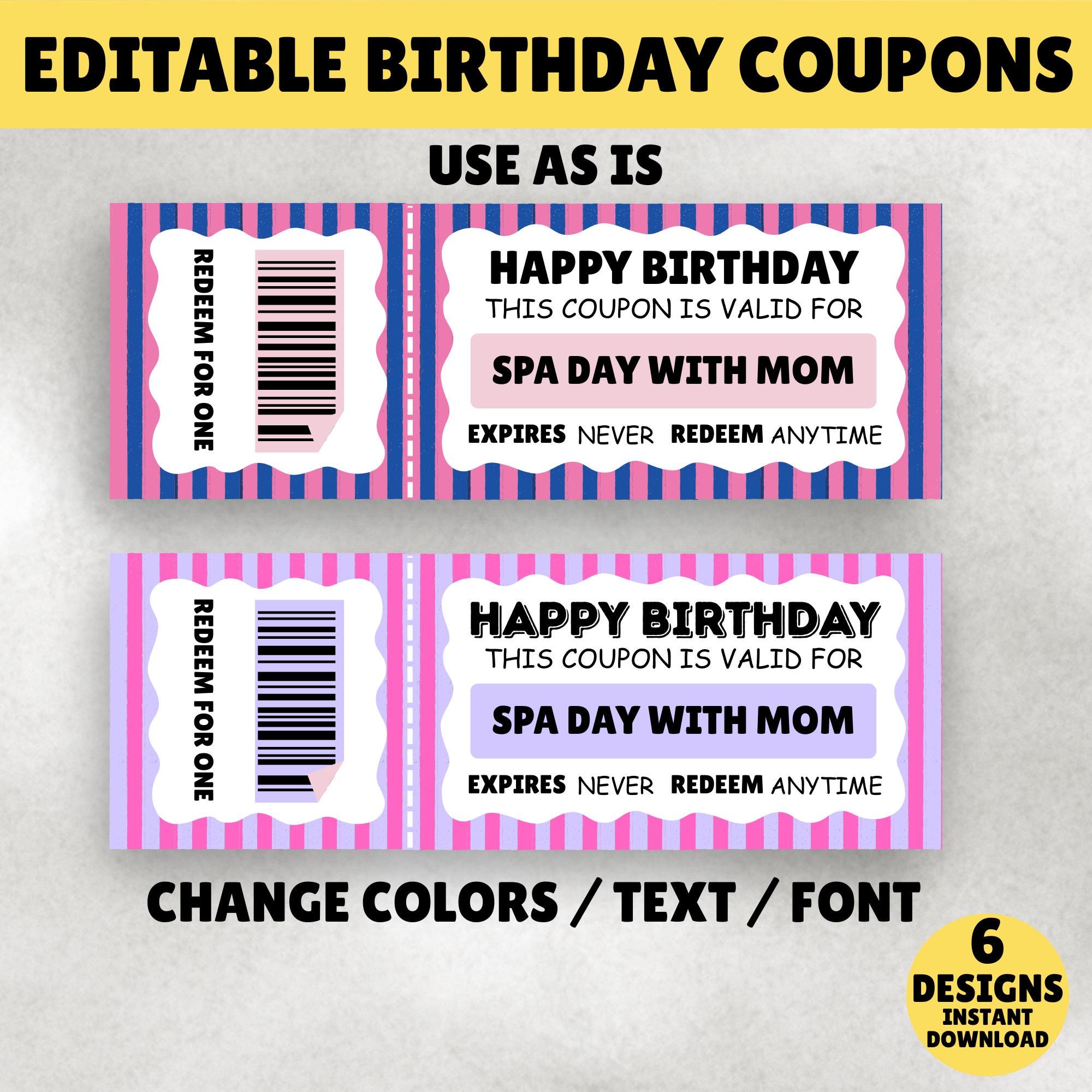 Happy Birthday Coupon Editable Canva Template | Bday Gift Certificate ...